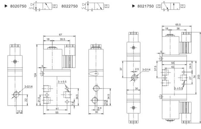 Aluminum 5-Way Solenoid Operated Directional Control Valve G1/8" - G1/2"