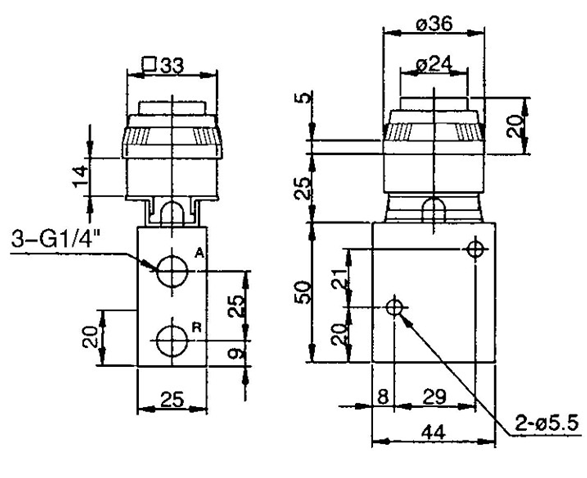 JM Series Two Position Three Way Mechanical Control Valve , Pneumatic Machine Control Valve
